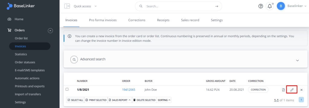 Editing and correcting an invoice - Help Center | Base.com