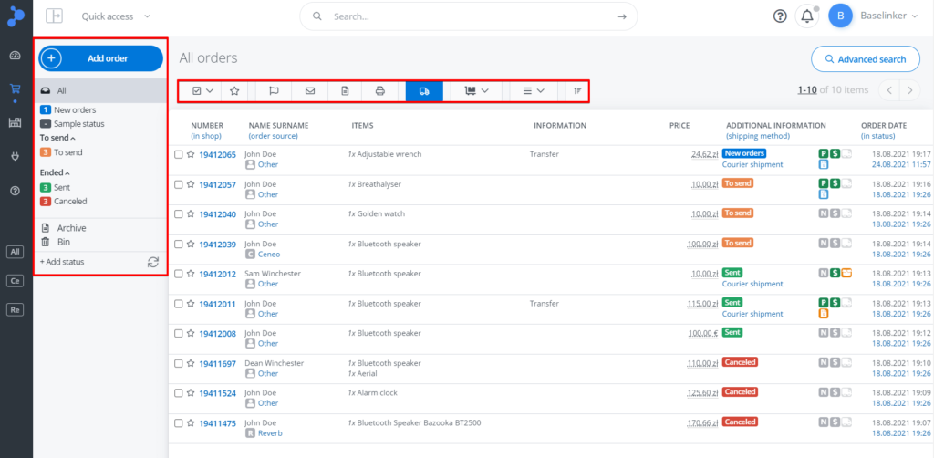 Order List – how to use - Help Center | Base.com